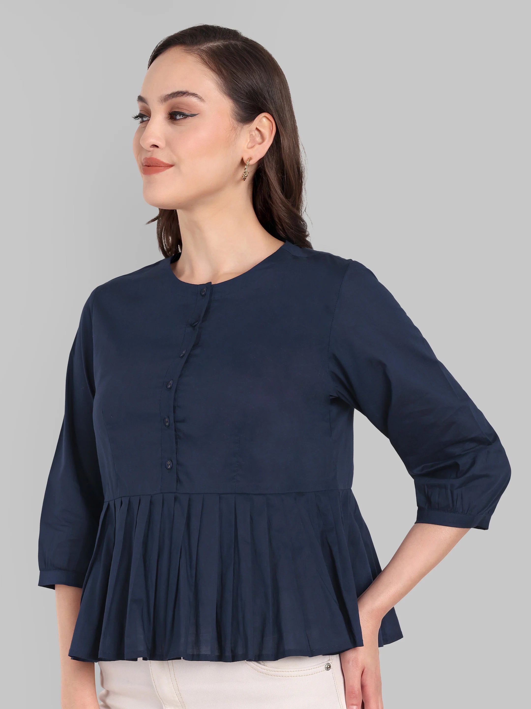Navy blue Peplum pleated top – Mera Rang
