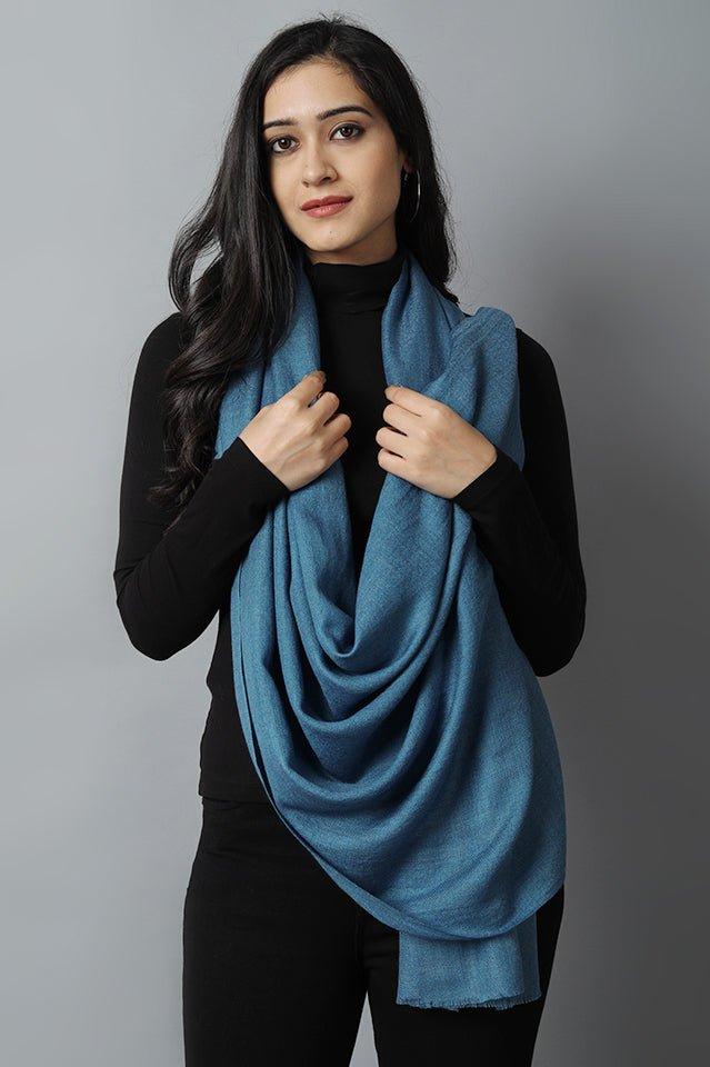 Women's Azure Blue Cashmere-Pashmina Stole Pure Wool Handwoven | Rang ...