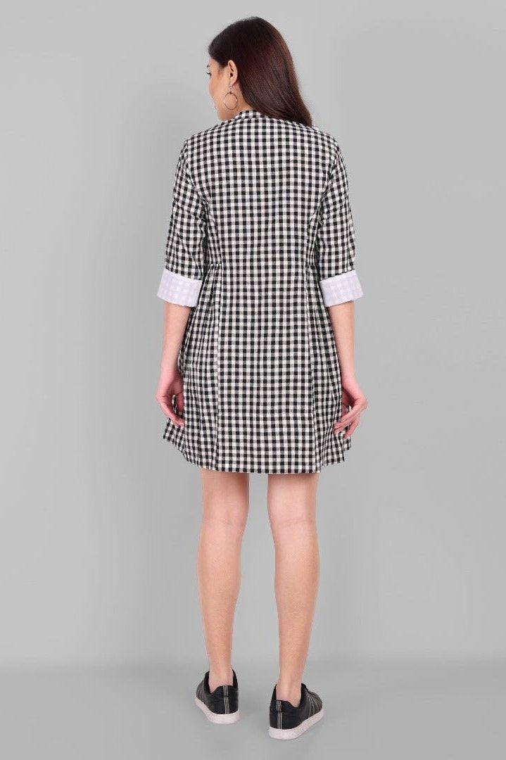 Women's Checked Cotton Button Front Short Dress, Shirt Dress | Rang ...