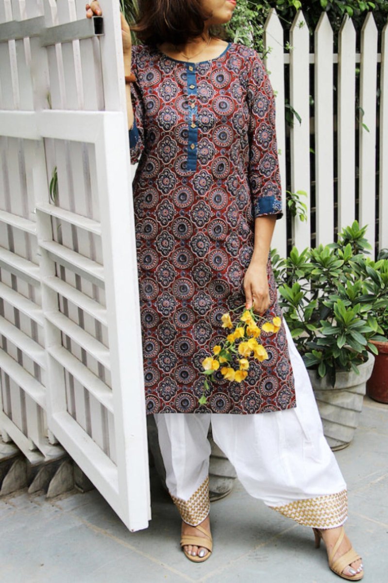 Women's Golden Lahori Poncha Shalwar Pants Kurta, Kurti, Tops | Rang ...