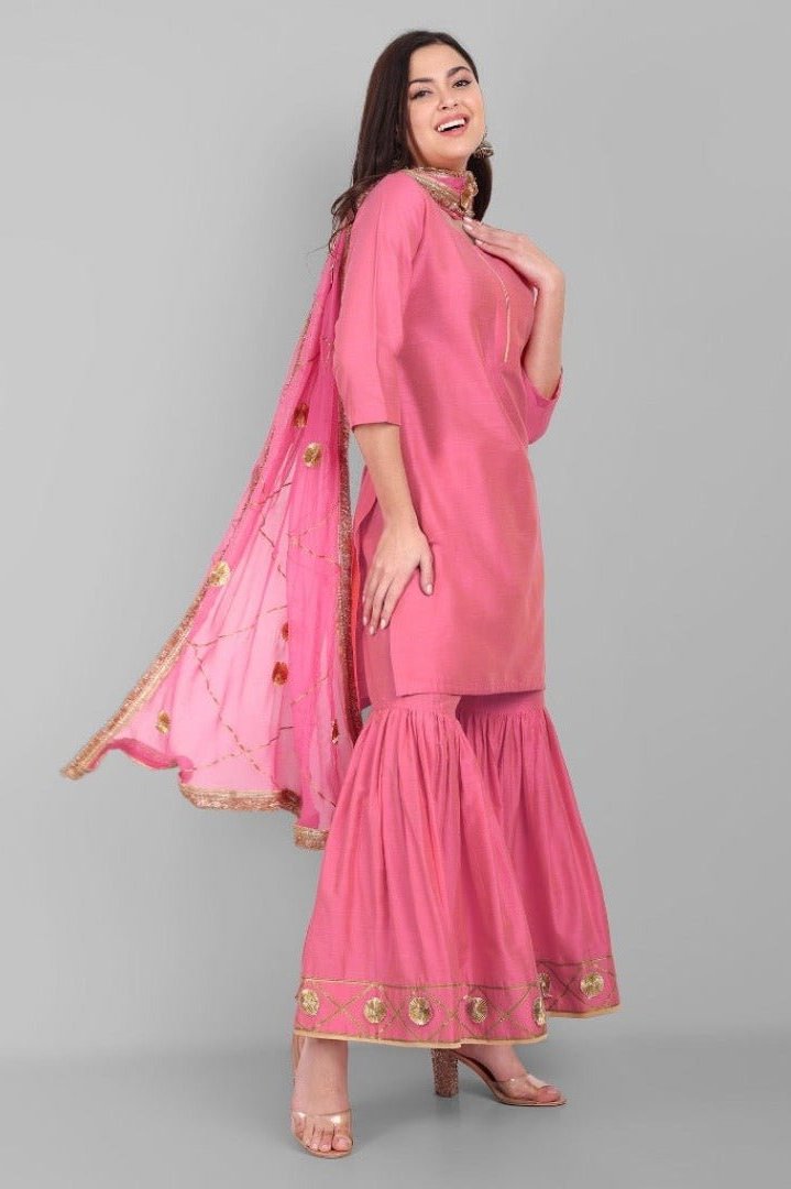 Gulabi Phool Gharara and Kurta with Dupatta - Set of 3 – Mera Rang