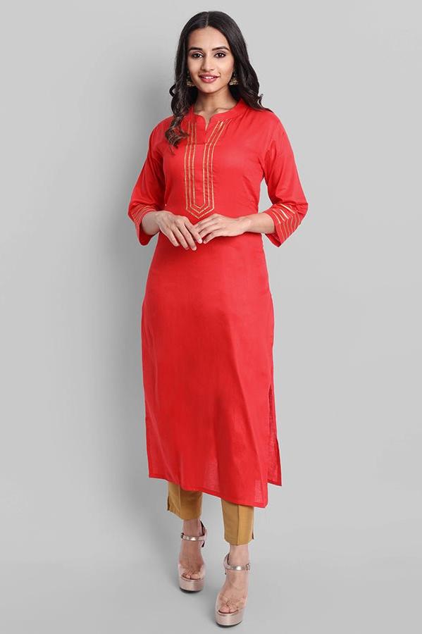 Ladies Red Toshani Cotton Silk Kurta for Pants, Indian Wear | Rang ...