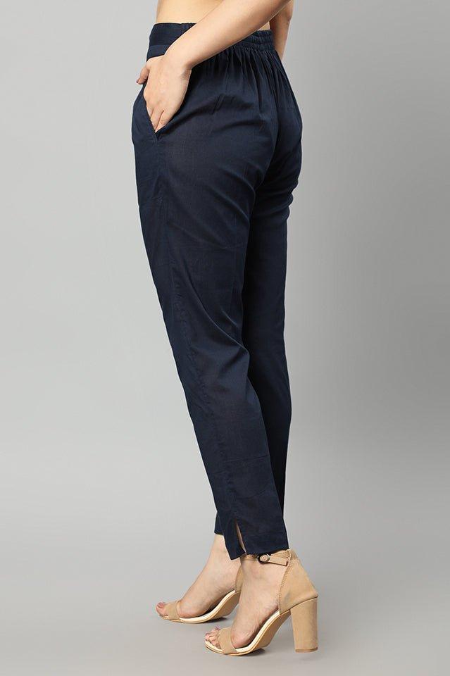 Women's Straight Fit Navy Drainpipe Pants, for Kurtas and Kurti | Rang ...
