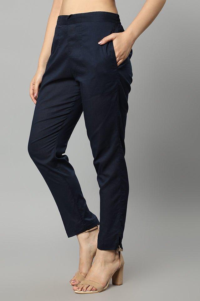 Women's Straight Fit Navy Drainpipe Pants, for Kurtas and Kurti | Rang ...