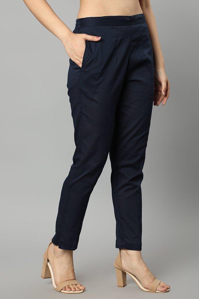 Women's Straight Fit Navy Drainpipe Pants, for Kurtas and Kurti | Rang ...