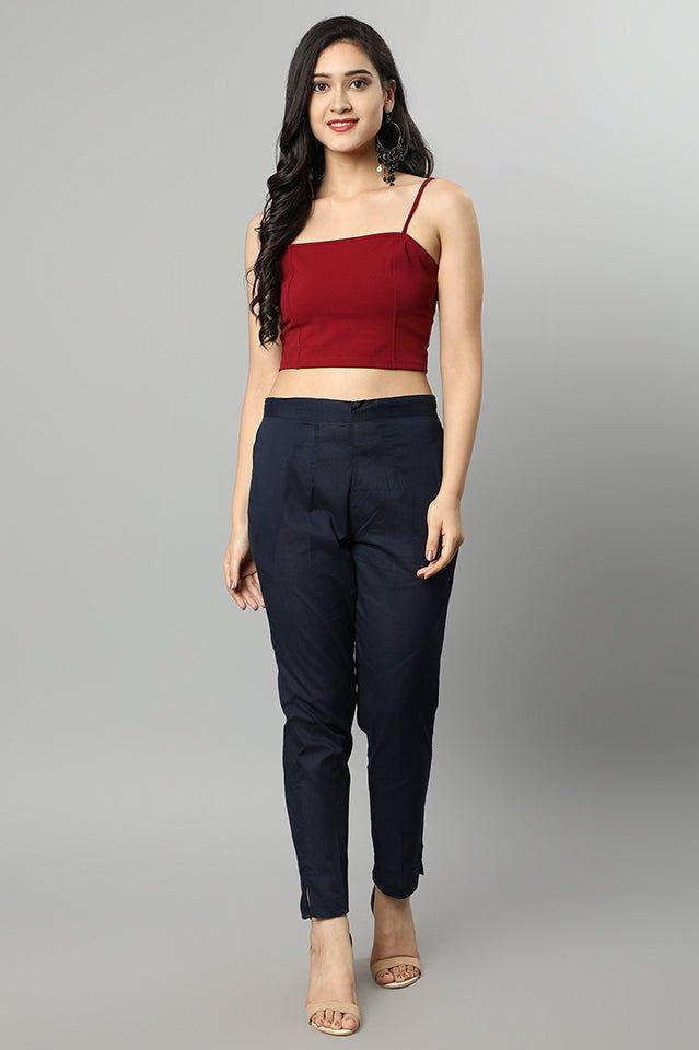 Women's Straight Fit Navy Drainpipe Pants, for Kurtas and Kurti | Rang ...