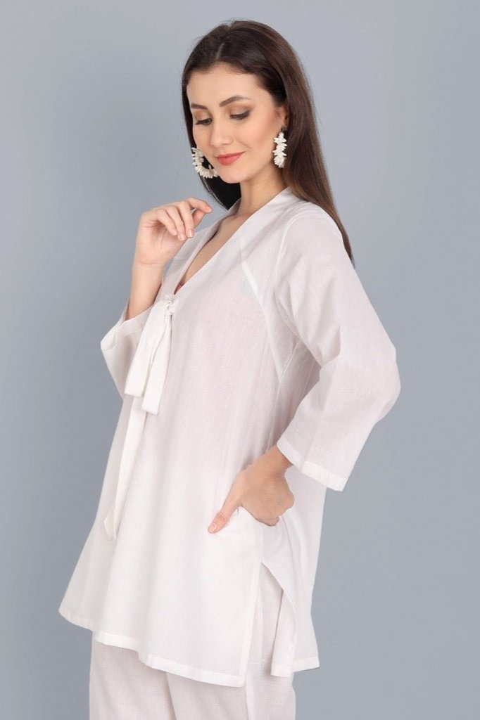 White Cotton Front Knot Top – Mera Rang